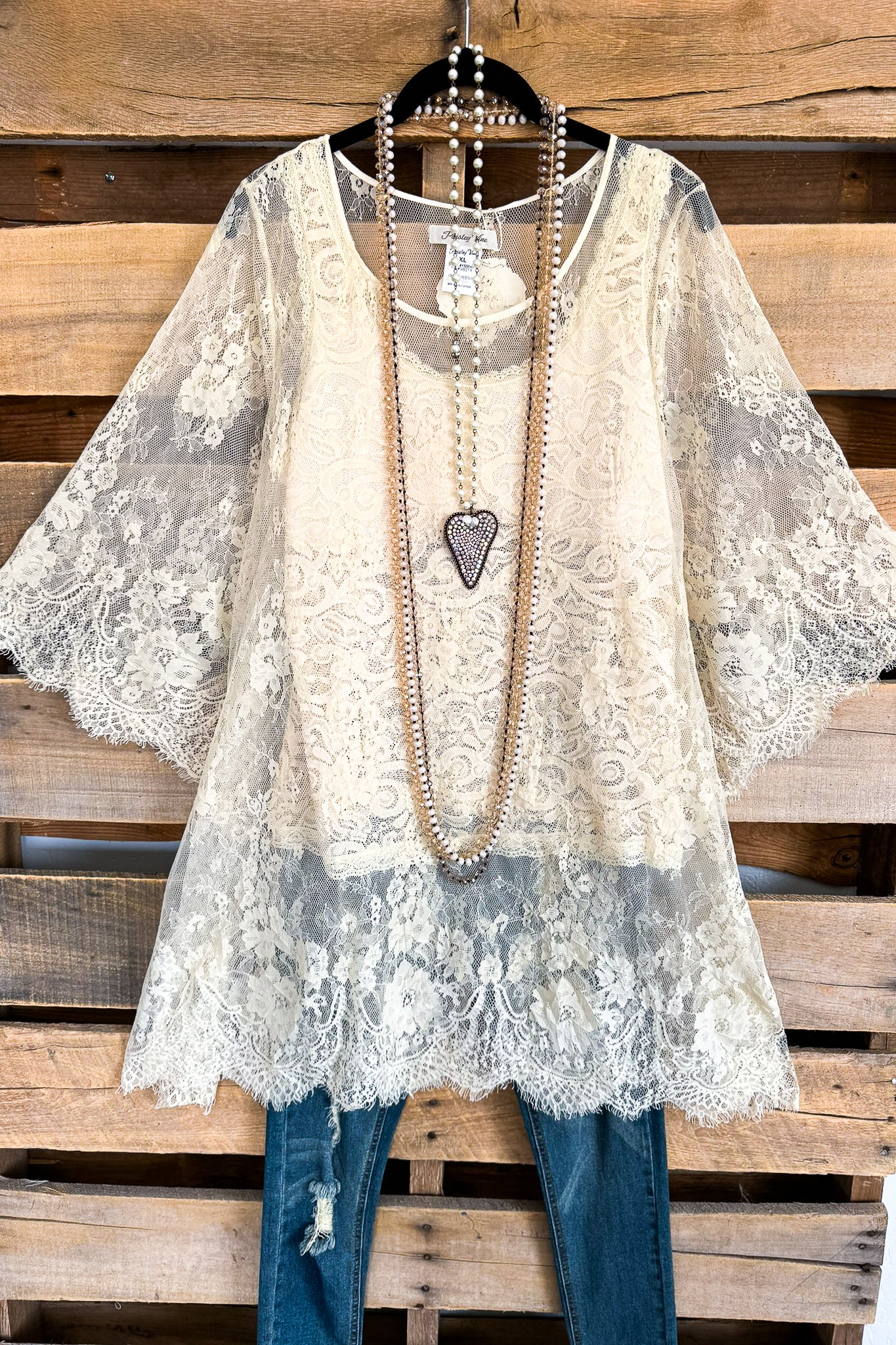 Sheer Enchantment Lace Top - Beige (This is for the beige lace top und